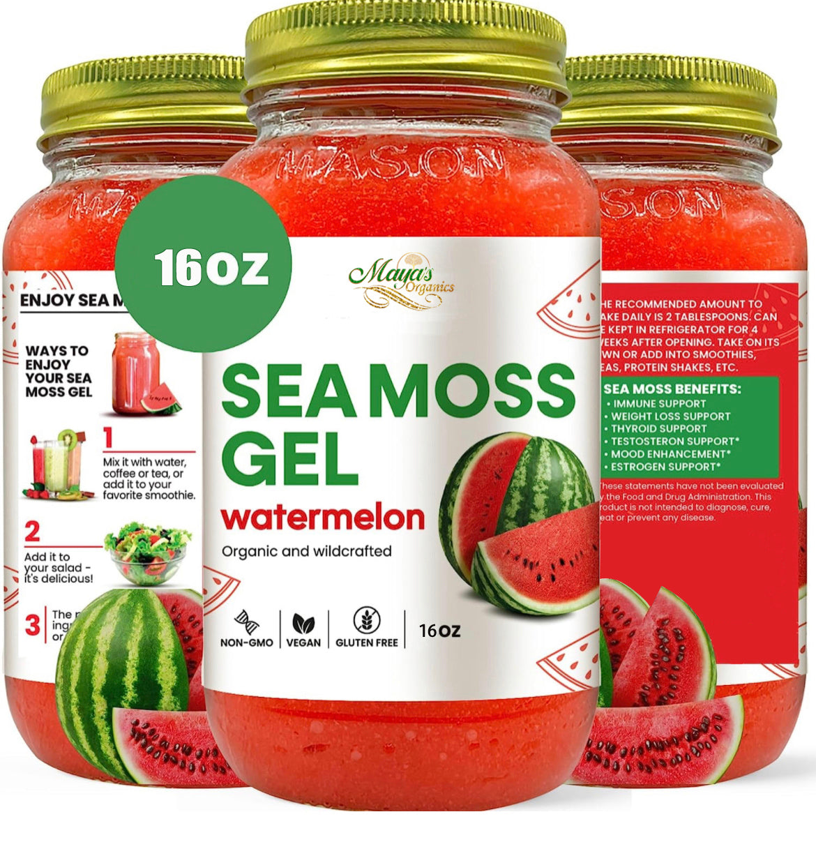 Watermelon Sea Moss Gel – 16oz | Organic, Wildcrafted, Immune & Digest ...